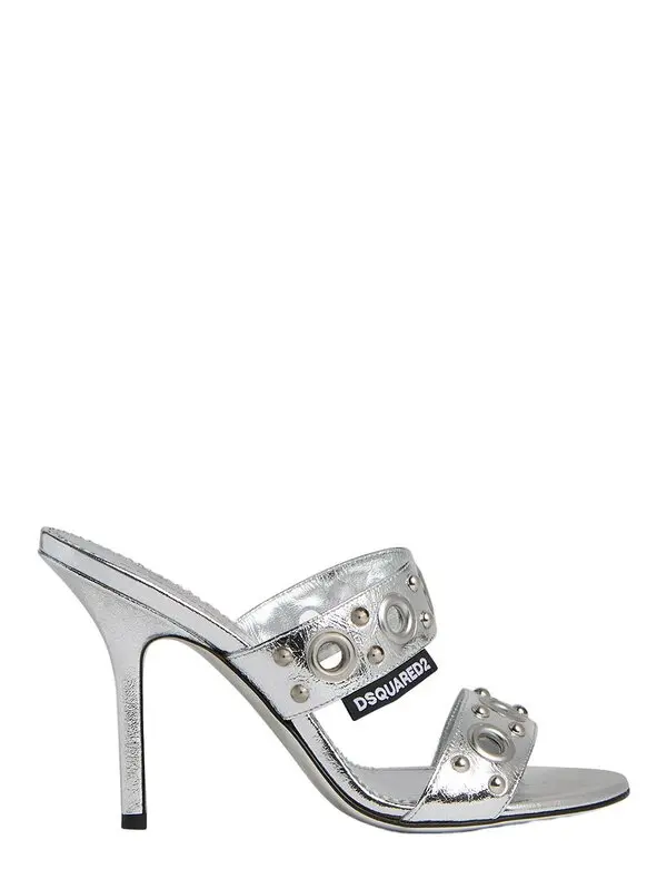 Dsquared2 Studded Metallic Leather Stiletto Mules - Silver