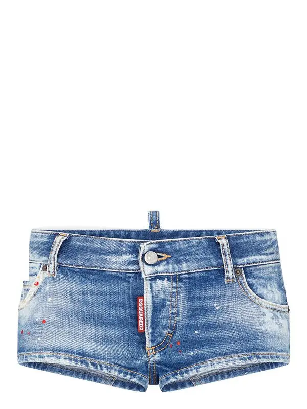 Dsquared2 Medium Wash Denim Hot Pants With Patchwork Detail - Blue