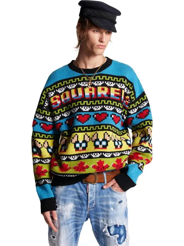 Dsquared2 Ciro Crewneck Knit With Pixelated Graphic - Black