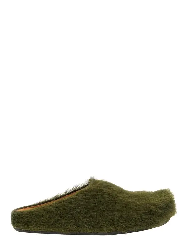 Marni Fussbett Sabots In Long-haired Calf Leather - Green