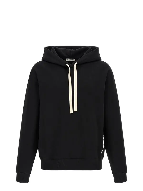 JIL SANDER Cotton Hoodie With Contrast Drawstring - Black