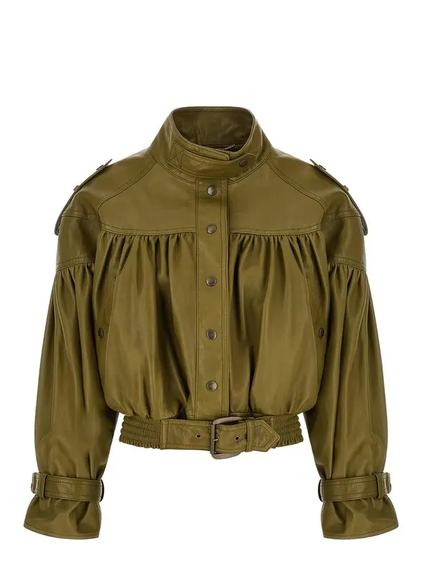 Chloé Cropped Leather Jacket - Green