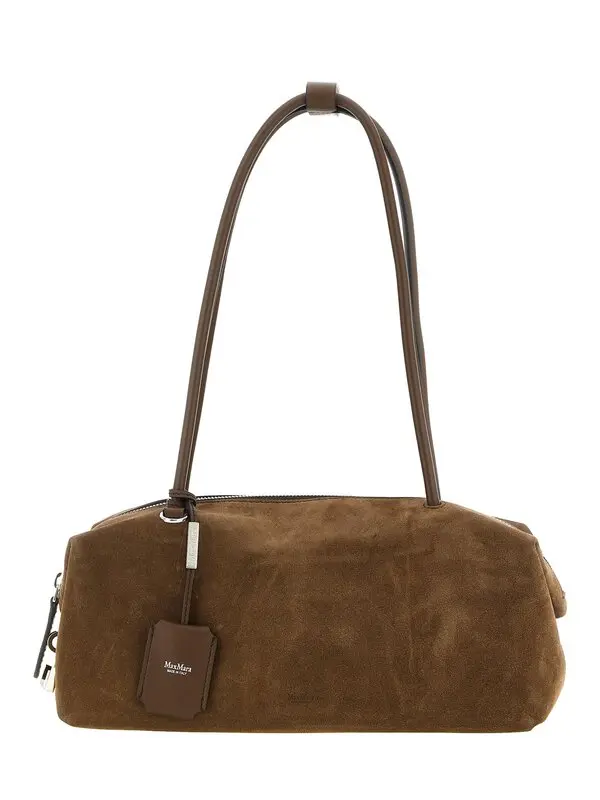 Max Mara Suede Leather Boston Top Case Shoulder Bag - Brown