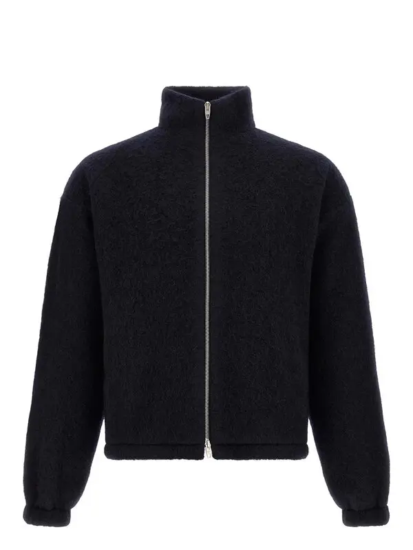 JIL SANDER Zip-up Textured Wool Blend Sweatshirt - Blue
