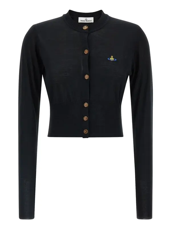 VIVIENNE WESTWOOD Bea Cropped Cotton Cardigan With Orb Embroidery - Black