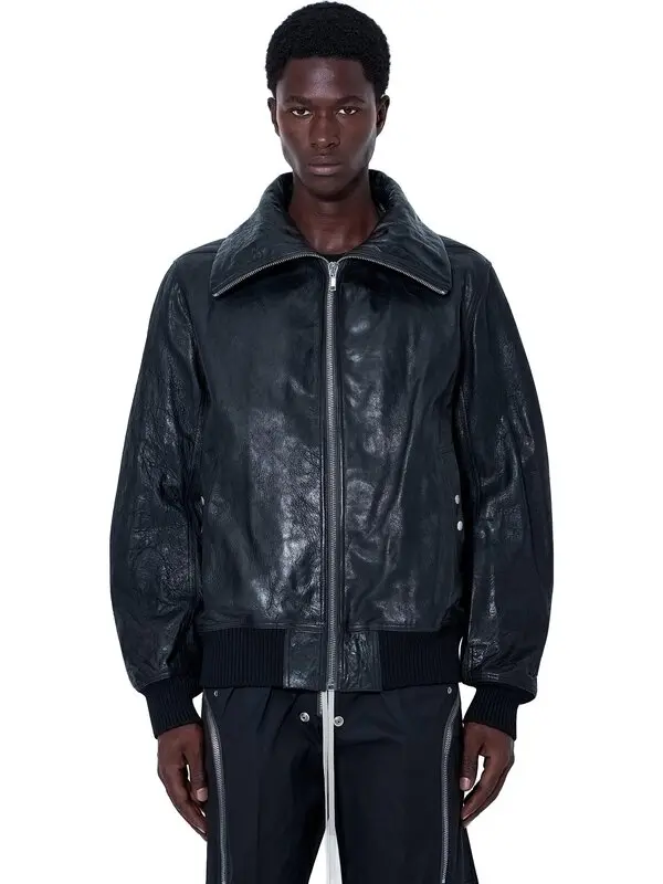 Rick Owens Dracuflight Hammered Leather Bomber Jacket - Black