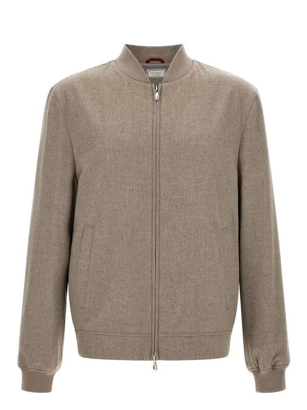 Brunello Cucinelli Light Flannel Bomber Jacket - Gray