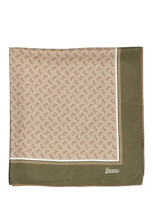 Herno Silk Foulard With All-over Monogram - Cream