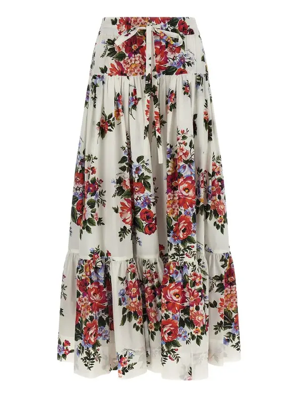 Dolce & Gabbana Mazzo Di Fiori" Printed Cotton Poplin Maxi Skirt - White