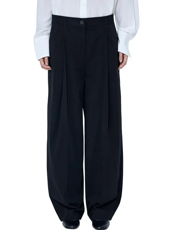 TOTEME Single Pleat Wide Leg Cotton Trousers - Black