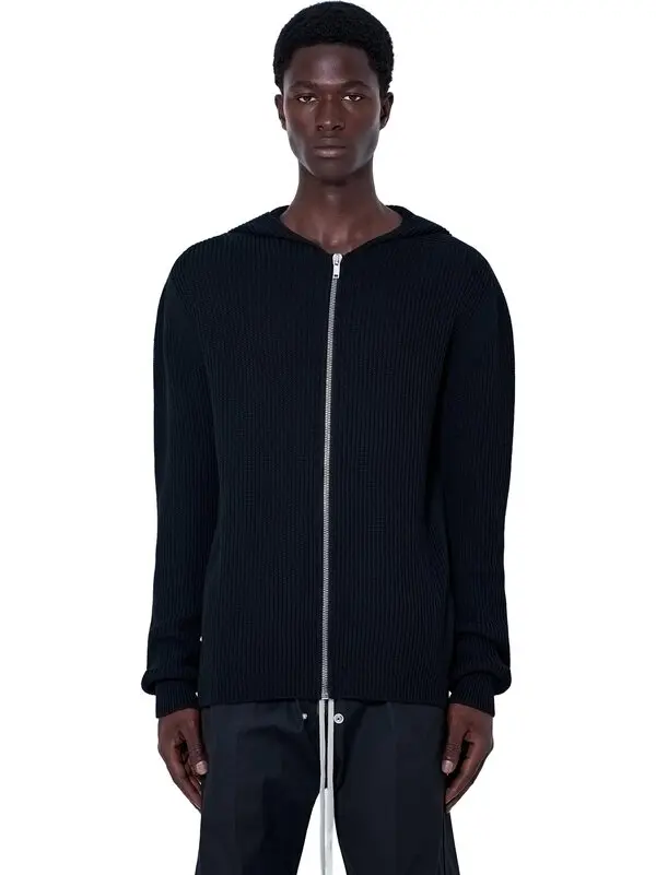Rick Owens Ribbed Knit Zip Hoodie - Black