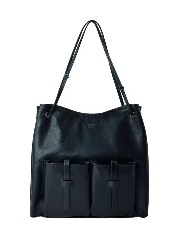 Prada Large Leather Tote Bag - Black