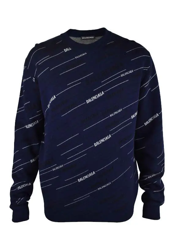 Balenciaga Alphabet Logo Fine Knit Crewneck Sweater - Blue