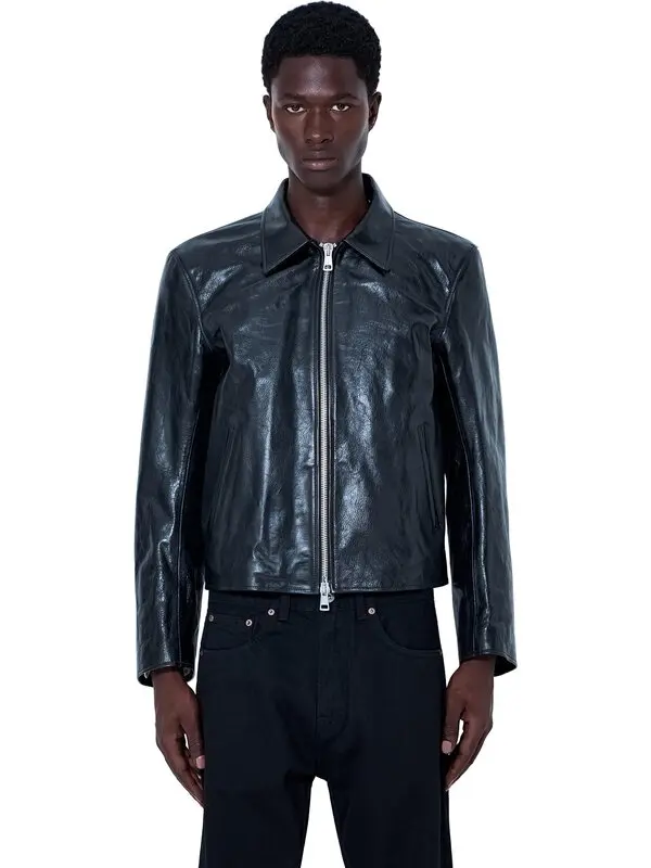 Our Legacy Mini Jacket Top Dyed Leather Zip Up - Black