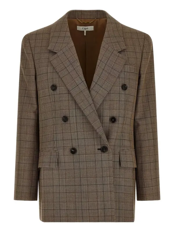 Chloé Checked Double-breasted Blazer - Brown