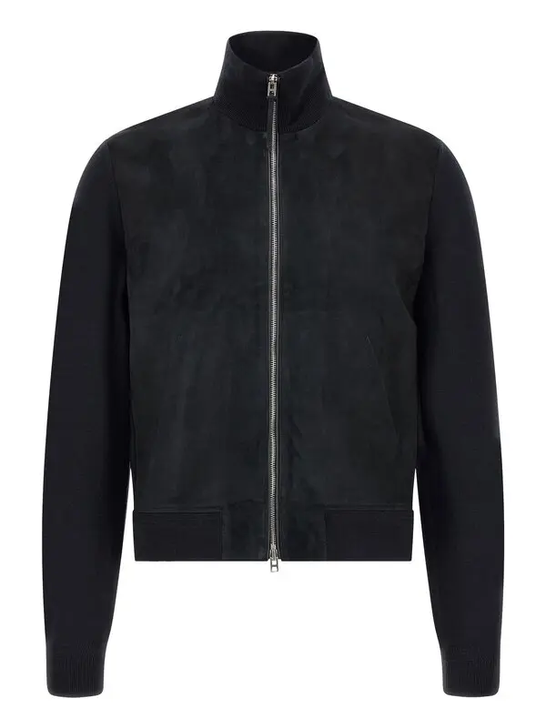 TOM FORD Two-material Suede And Wool Cardigan - Blue