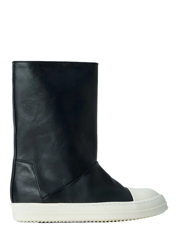 Rick Owens High Leather Boots With Round Toe And Rubber Sole - Black
