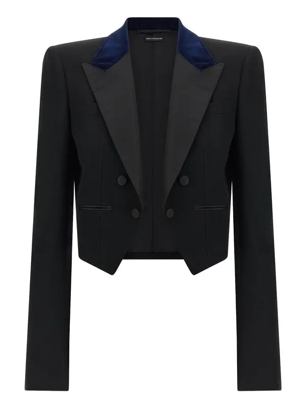 TOM FORD Sharp' Cropped Blazer With Velvet Collar - Black