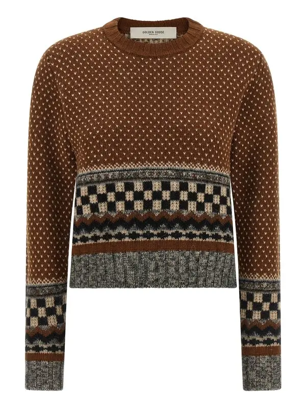 GOLDEN GOOSE Journey Cropped Jacquard Sweater - Brown