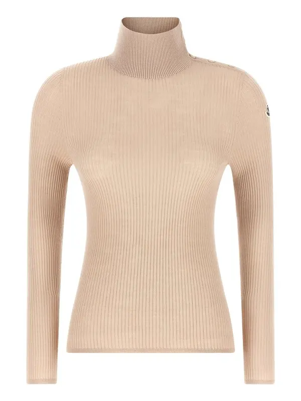 Moncler Textured Wool Ribbed Turtleneck Sweater - Cream