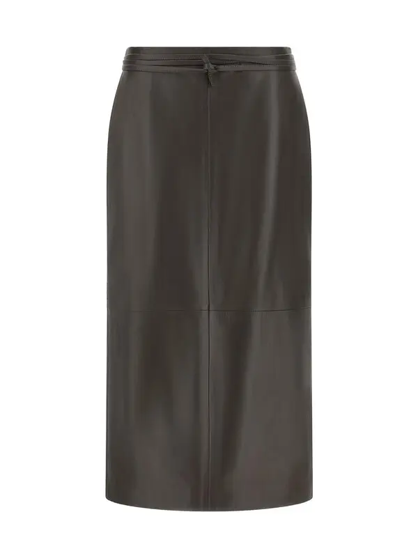 Alberta Ferretti Paneled Leather Midi Skirt With Logo Detail - Brown