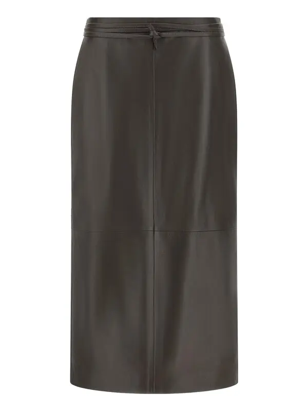 Alberta Ferretti Paneled Leather Midi Skirt With Logo Detail - Brown