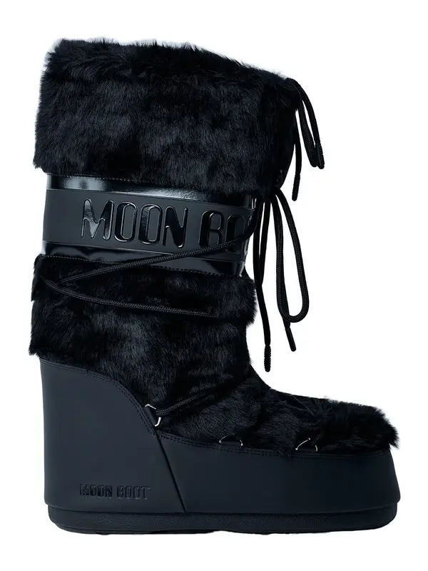 Moon Boot Faux Fur Logo Detail Lace-up Boots - Black