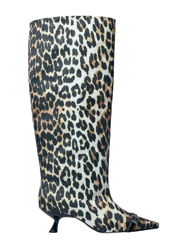 GANNI Leopard Print High Shaft Boots - Brown