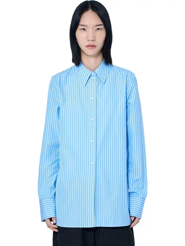 TOTEME Striped Cotton Poplin Shirt - Blue