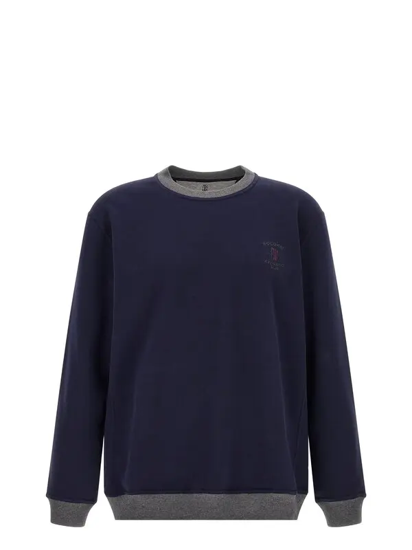 Brunello Cucinelli Crewneck Sweatshirt With Embroidered Logo - Blue