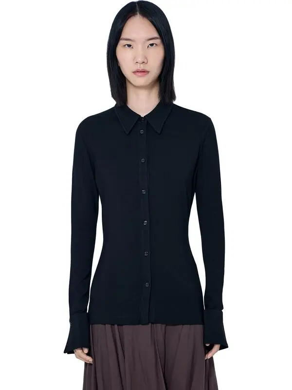 TOTEME Fitted Jersey Shirt With Classic Collar - Black