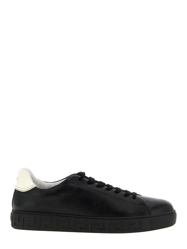 Versace Low-top Calfskin Leather "greca" Sneakers - Multicolor