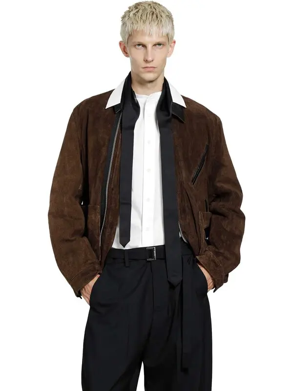 Sacai Suede Blouson Jacket With Leather Trim - Brown