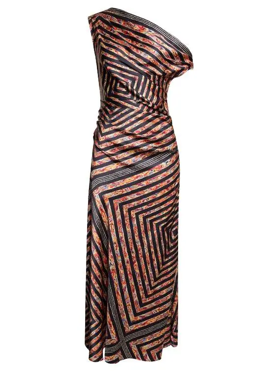 Staud Phara One-shoulder Geometric Print Stretch Silk Dress - Studio