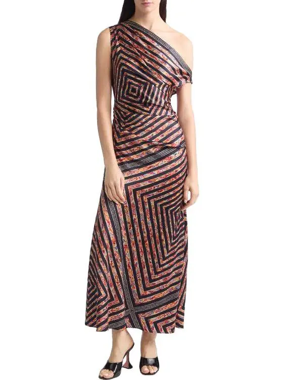 Staud Phara One-shoulder Geometric Print Stretch Silk Dress - Studio