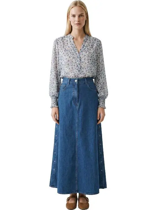 EXQUISE Blaize High Waist A-line Midi Denim Skirt - Indigo