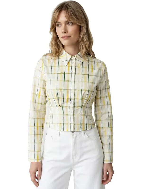 EXQUISE Floriana Long Sleeve Cropped Shirt - Multi Color