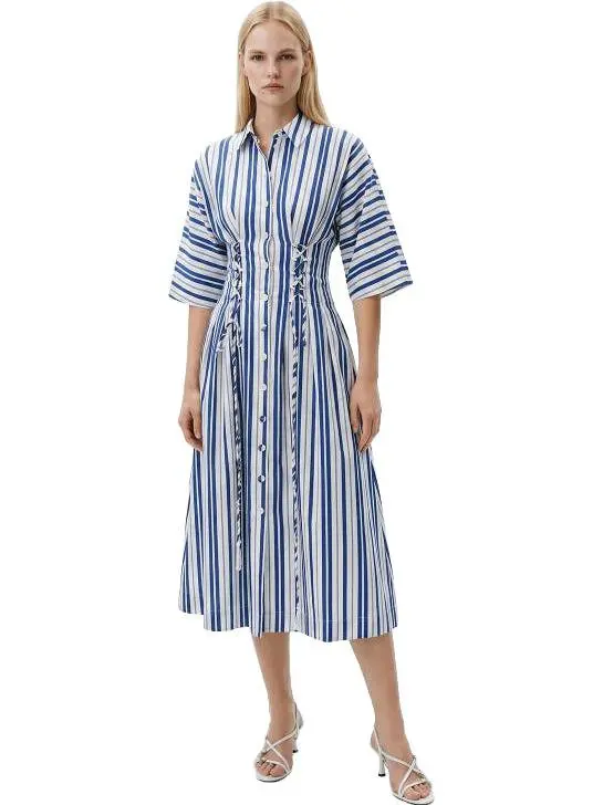 EXQUISE Deryll Tie Detail Midi Dress - Sax