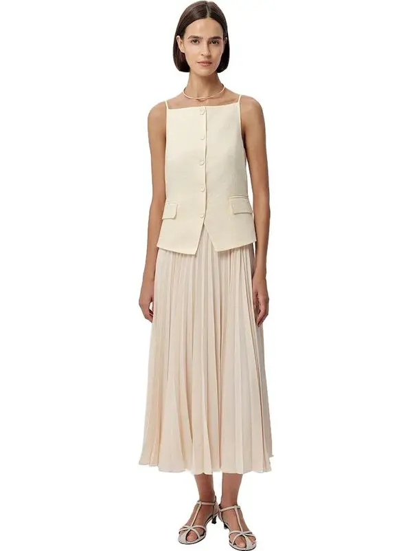 EXQUISE Sleeveless Linen Trim Midi Dress - Beige