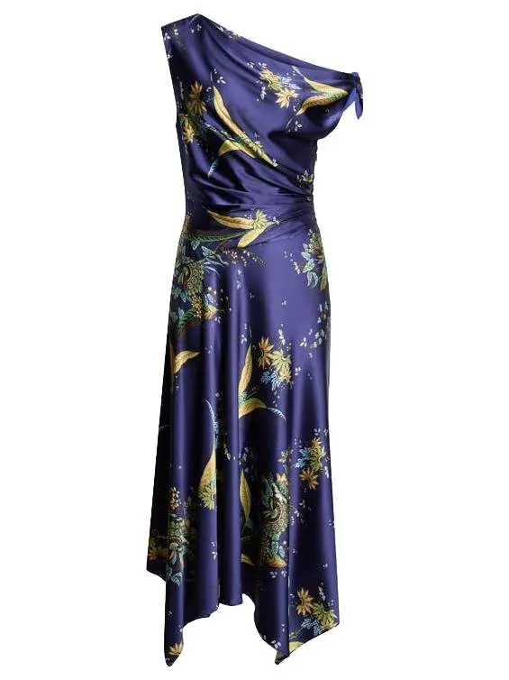 Staud Portia One-shoulder Printed Silk Maxi Dress - Tapestry Midnight