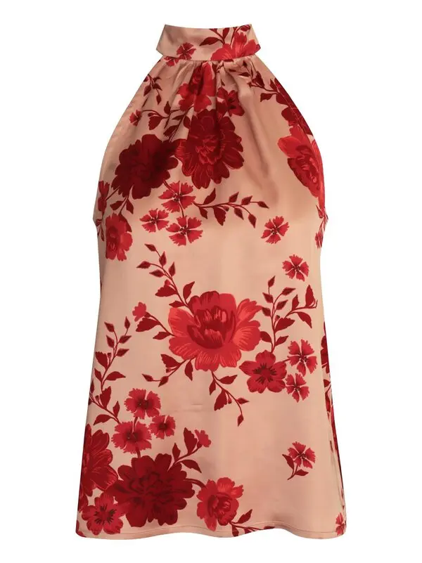 2KSTYLE Dakota Floral Halterneck Satin Effect Blouse - Orange