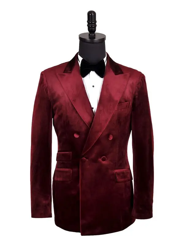 DAVID WEJ Maison Velvet Double Breasted Blazer Burgundy - Red