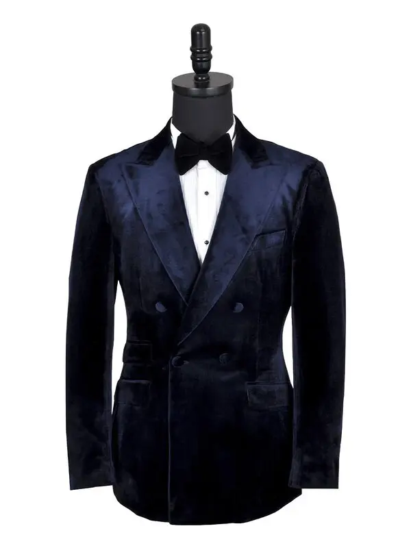 DAVID WEJ Maison Velvet Double Breasted Blazer Navy - Blue