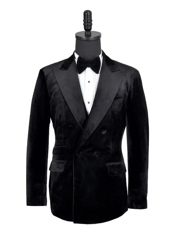 DAVID WEJ Maison Velvet Double Breasted Blazer - Black
