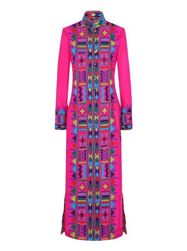 BEATRICE VON TRESCKOW Embroidered Silk Blend Long Coat - Pink