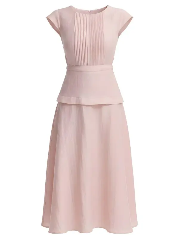GEORGETTE Powder Midi Dress With Pin Tucks And Cap Sleeves - Pink