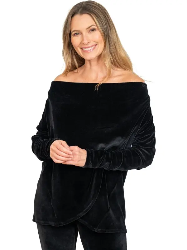 JJWINKS Velour Sweater Weather Top Off-the-shoulder - Black