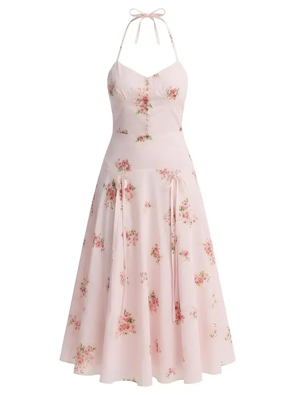 GEORGETTE Rosalie Floral Halter Midi Dress - Pink