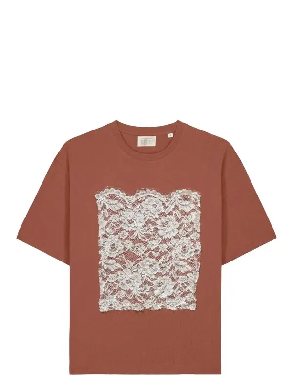 EFFEI Lumière Lace Insert Cotton T-shirt - Orange