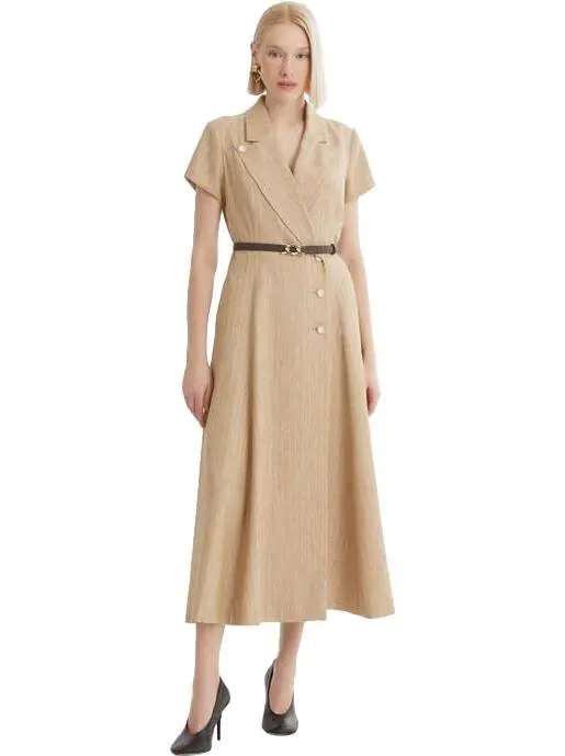GIZIA Belted Flounce Dress - Brown